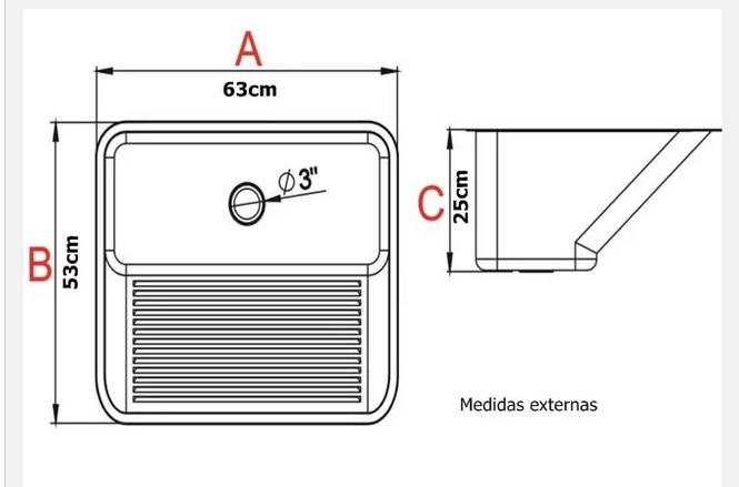 Tanque 63x53x22 55Lts Inox Acetinado 20435 Ghelplus - Click Inox
